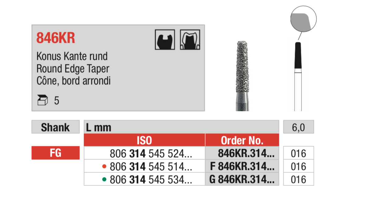 Round edge taper diamond bur